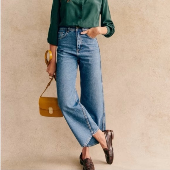 Sezane | Jeans | Sezane Le Crop Jean Blue Denim Wide Leg Organic Cotton ...